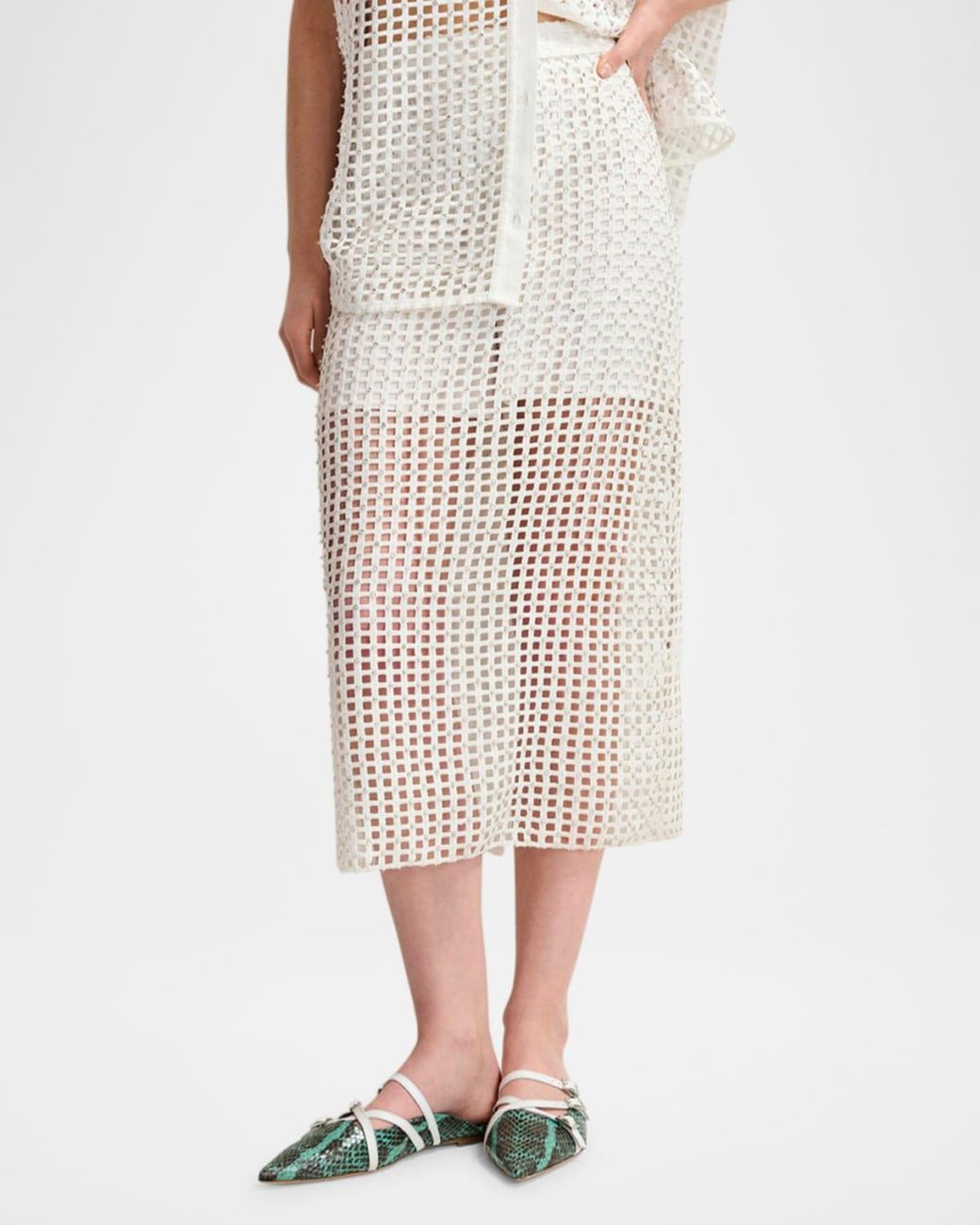Essentiel Antwerp Embellished Mesh Midi Skirt in White | Lyst