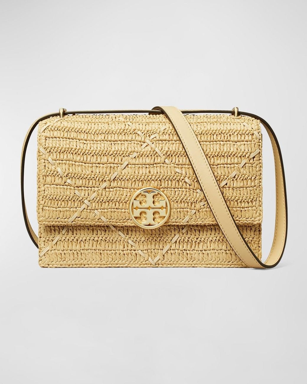 Tory Burch Miller Raffia Shoulder Bag in Metallic | Lyst