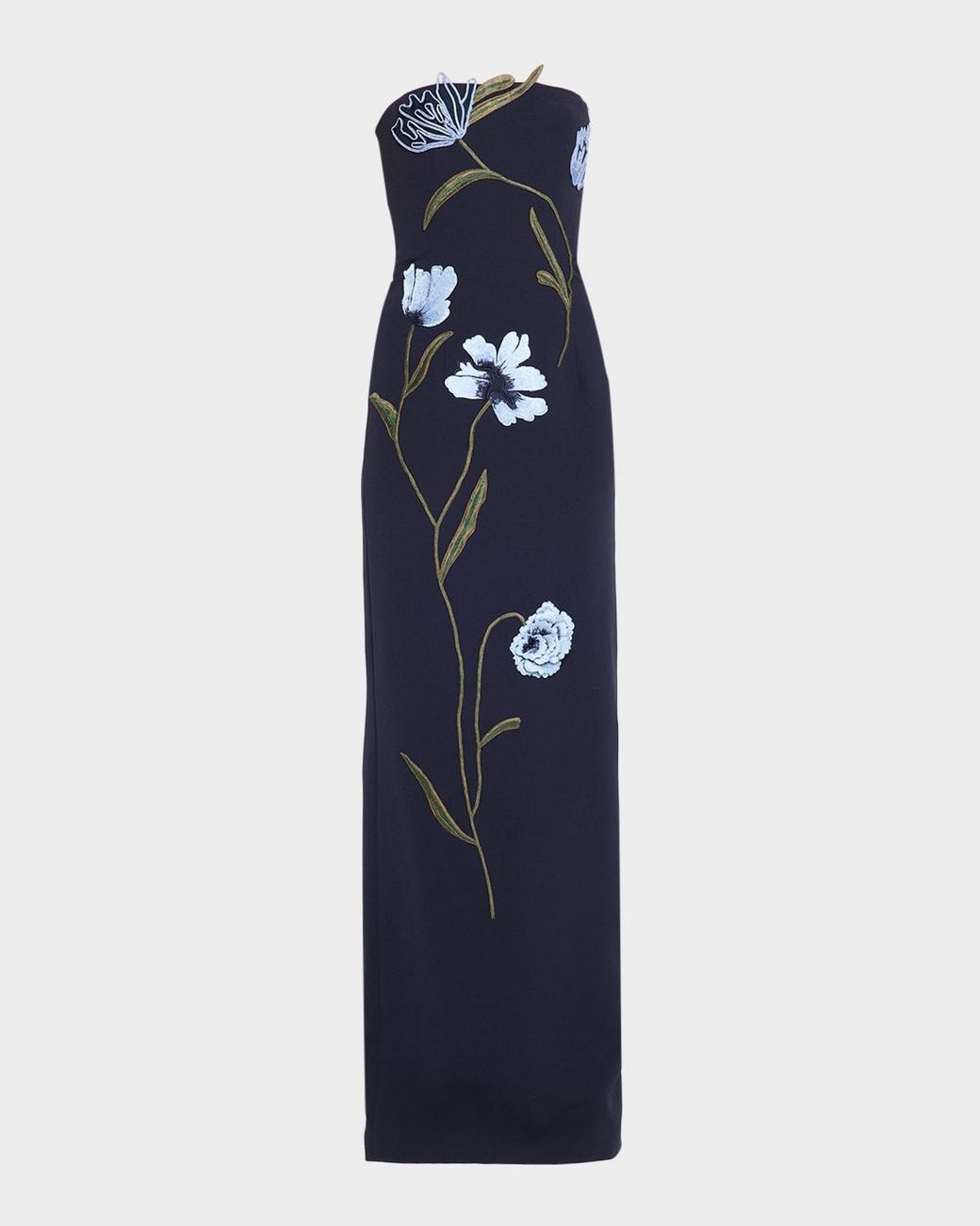Lela Rose Floral Cord Embroidered Strapless Column Gown in Blue | Lyst