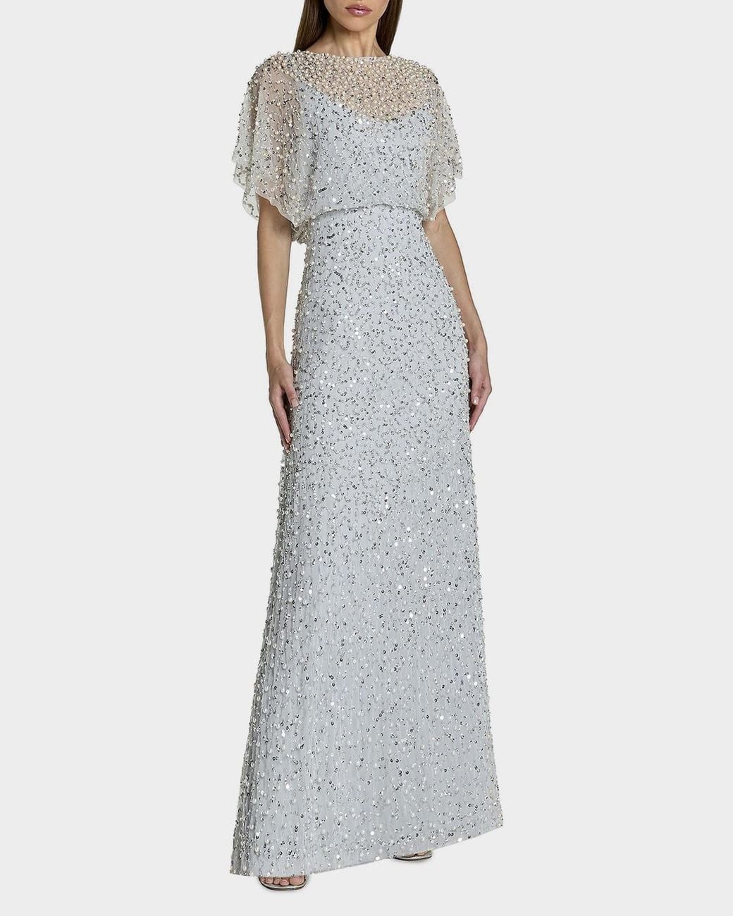 Mac Duggal Beaded Sequined Shawl Gown in Gray | Lyst