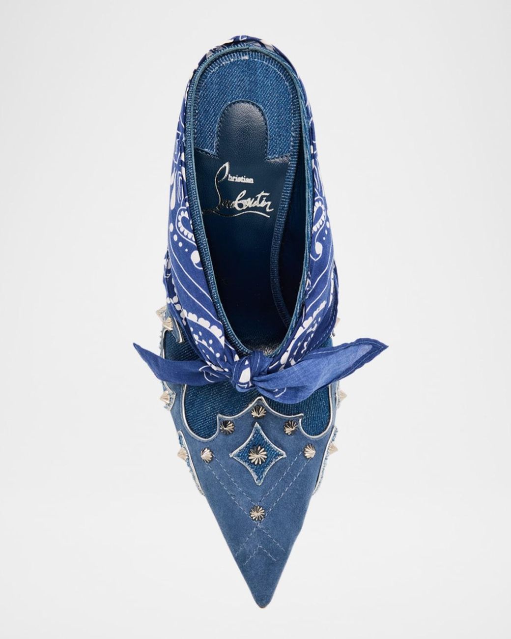 Christian Louboutin 100Mm Mulatiag And Suede Bandana Mule Pumps in Blue ...