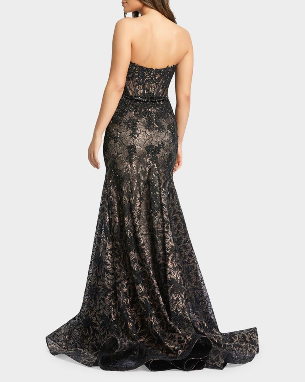 Mac Duggal Strapless Sequin Lace Trumpet Gown in Black | Lyst