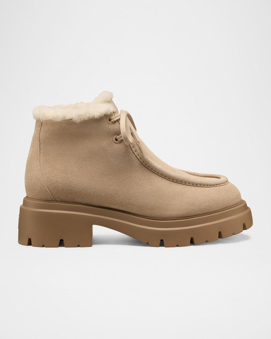 Stuart Weitzman Hudson Shearling-Lined Suede Chukka Booties in Natural ...