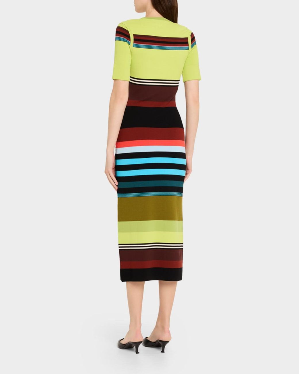 Christopher John Rogers Striped Short-Sleeve Midi Dress in Green | Lyst