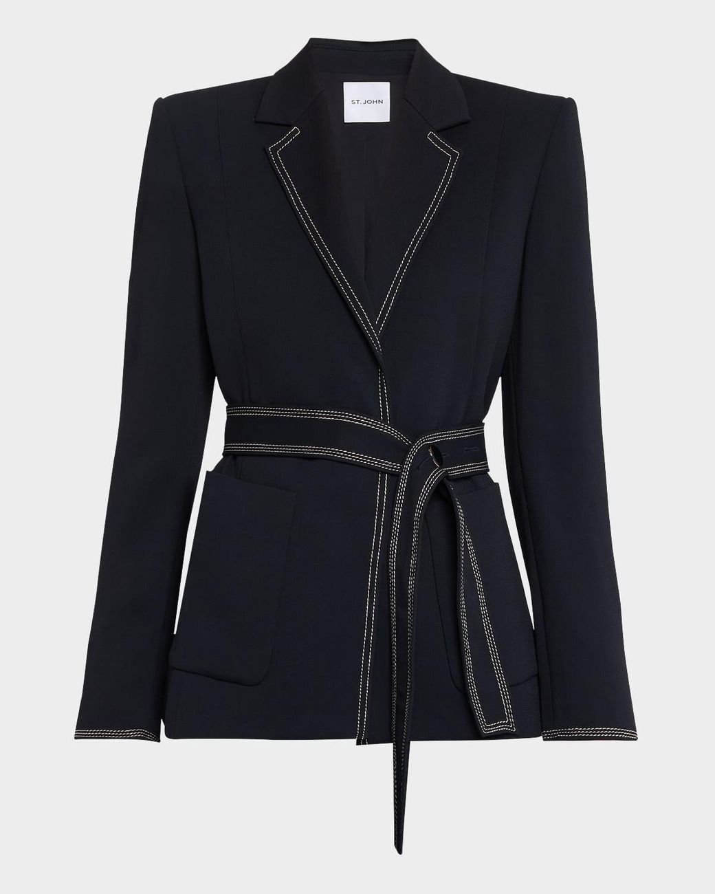 St. John Light Weight Stretch Sable Wrap Jacket W Contrast Topstitch ...