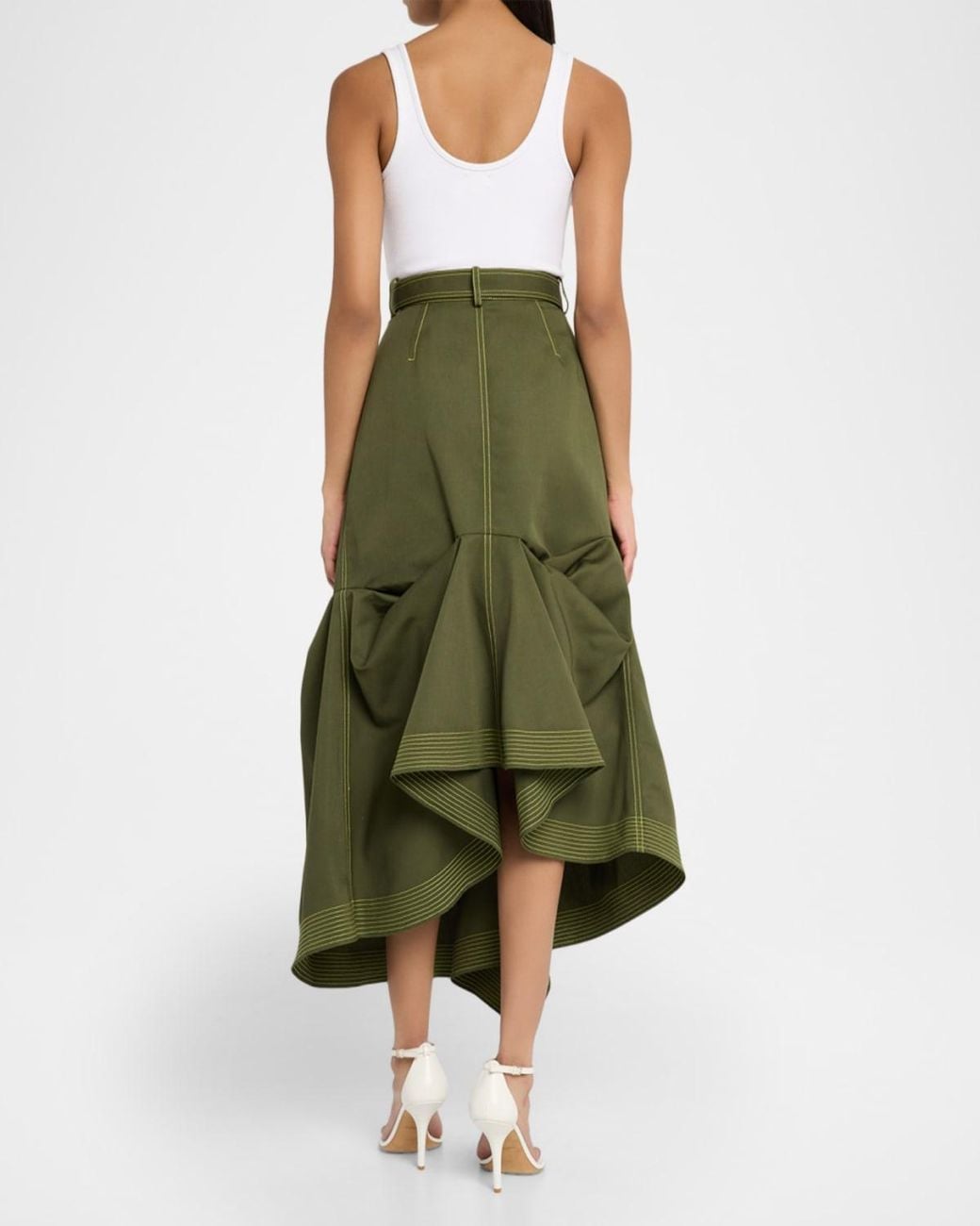 Christopher John Rogers Tucked Trumpet Maxi Skirt With Belt in Green | Lyst