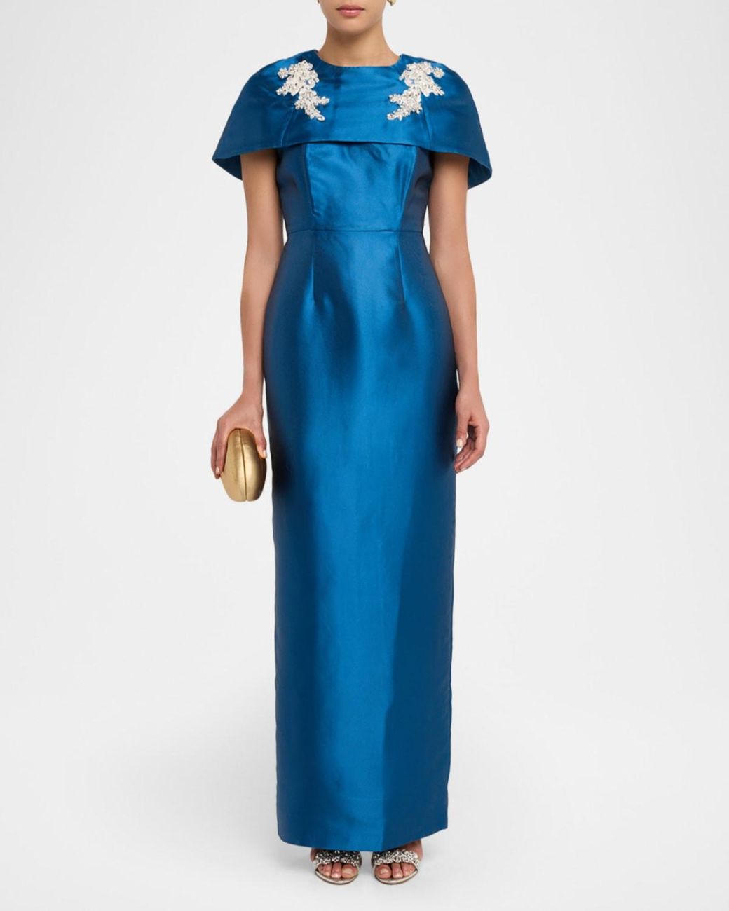 mestiza Eve Cape Silk Twill Column Gown in Blue | Lyst