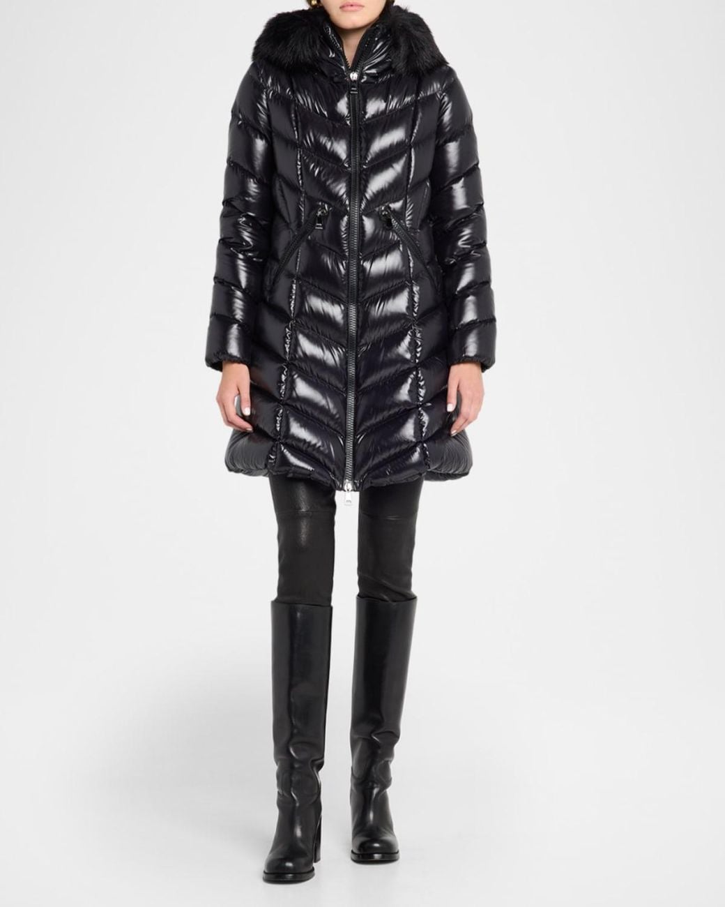 Moncler Fulmarus Faux Fur-Trimmed Hooded Long Down Jacket in Black | Lyst