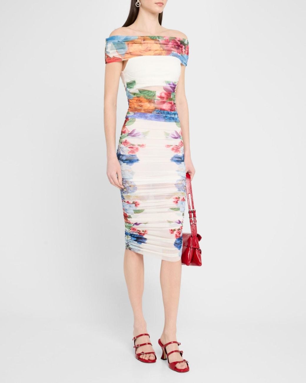 Alice + Olivia Kennah Ruched Midi Skirt in Blue | Lyst