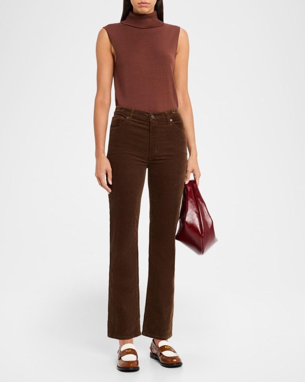 FRAME Le Sleek Straight Corduroy Jeans in Brown | Lyst