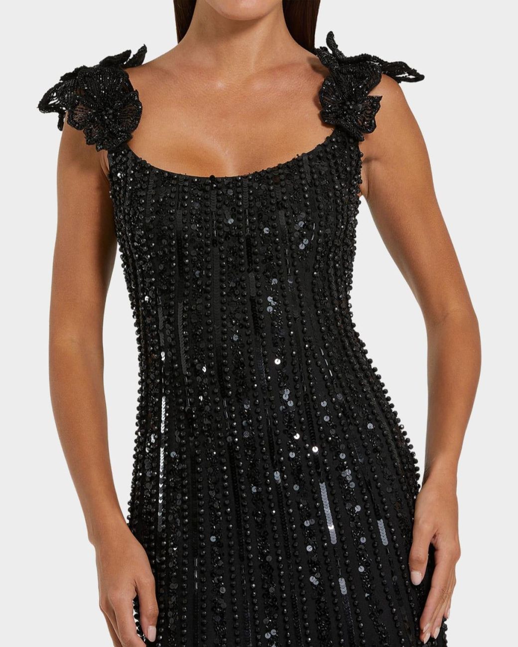 Mac Duggal Evening Beaded Floral Mesh Gown in Black | Lyst