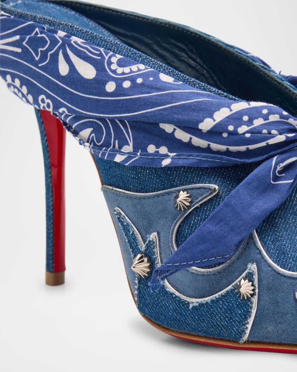 Christian Louboutin 100Mm Mulatiag And Suede Bandana Mule Pumps in Blue ...