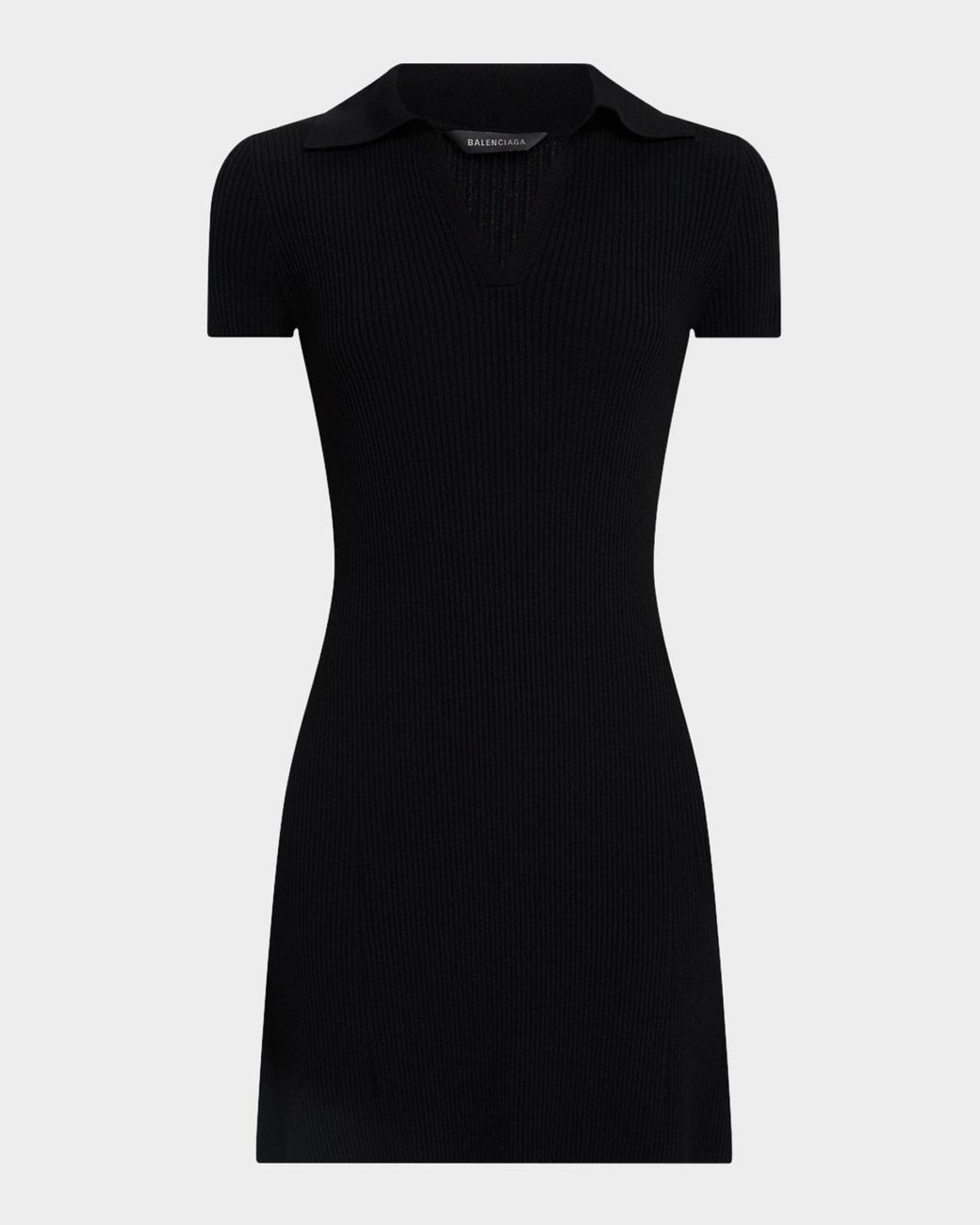 Balenciaga Short-Sleeve Rib Mini Polo Dress in Black | Lyst