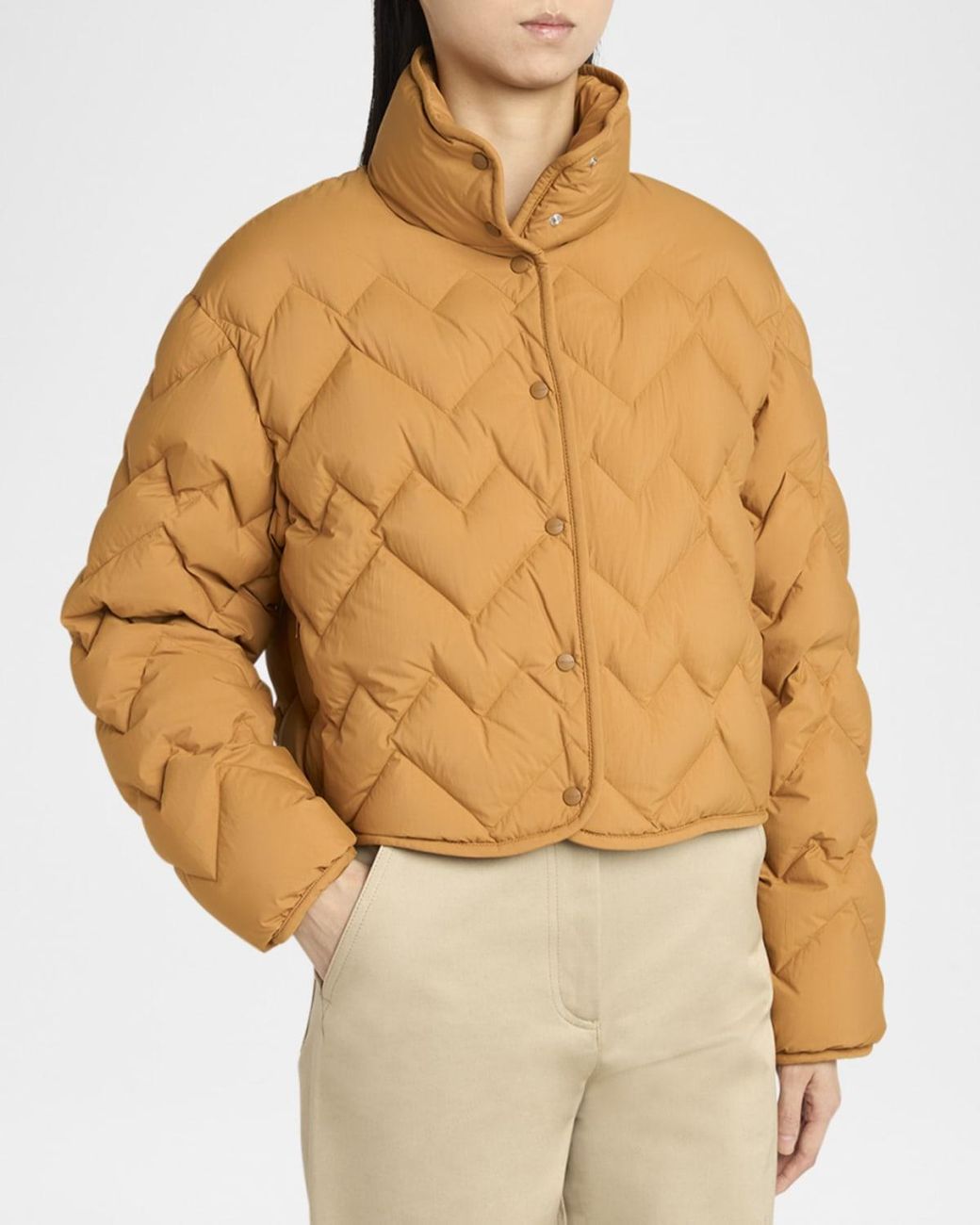 Moncler Senevee Chevron-Quilted Short Down Jacket in Orange | Lyst