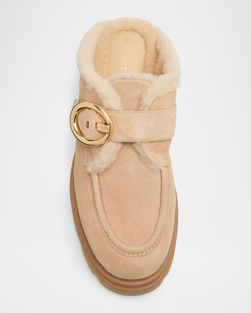 Stuart Weitzman Benni Shearling-Lined Suede Mules in Brown | Lyst
