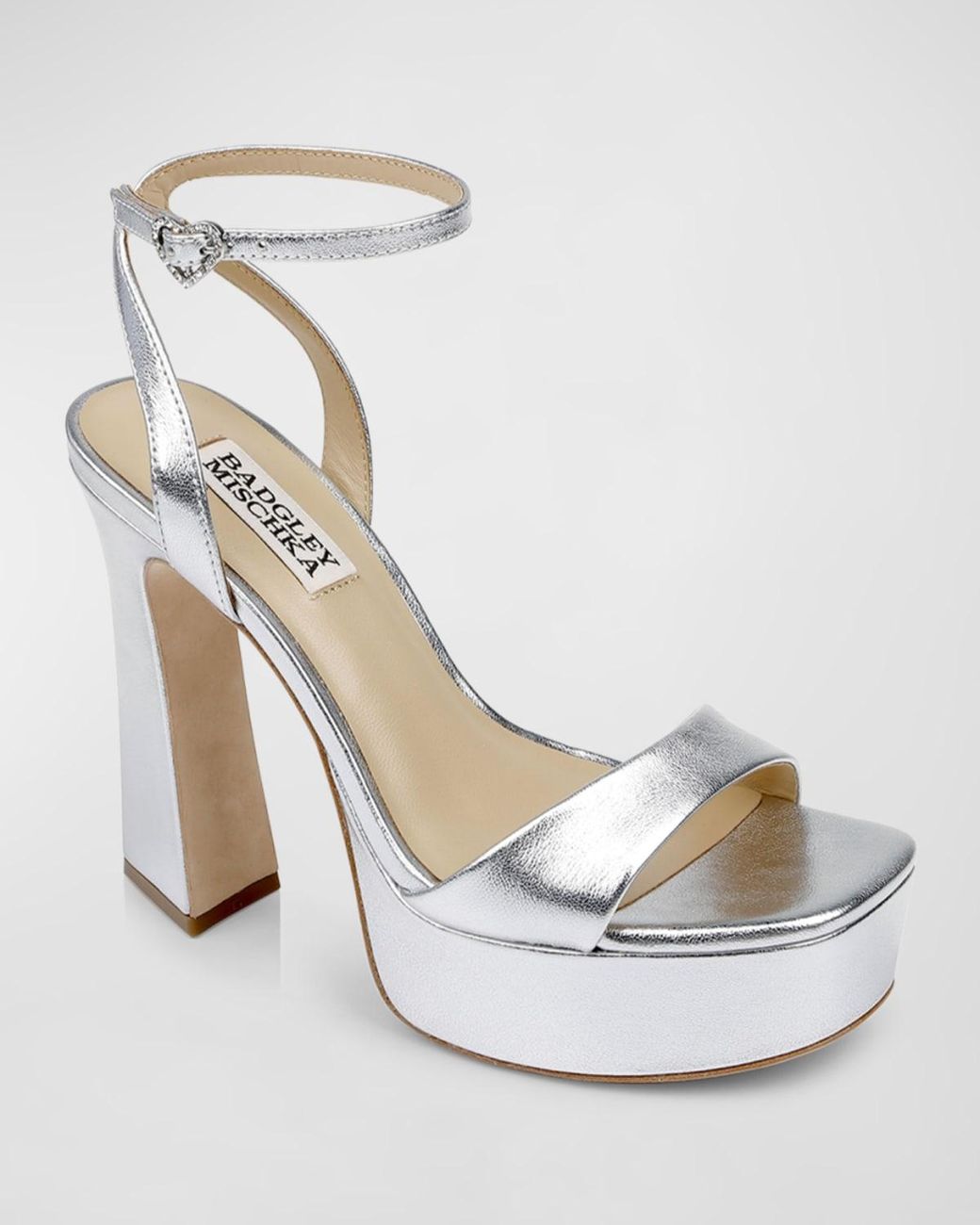 Badgley Mischka Caia Crystal Heart Platform Sandals in White | Lyst