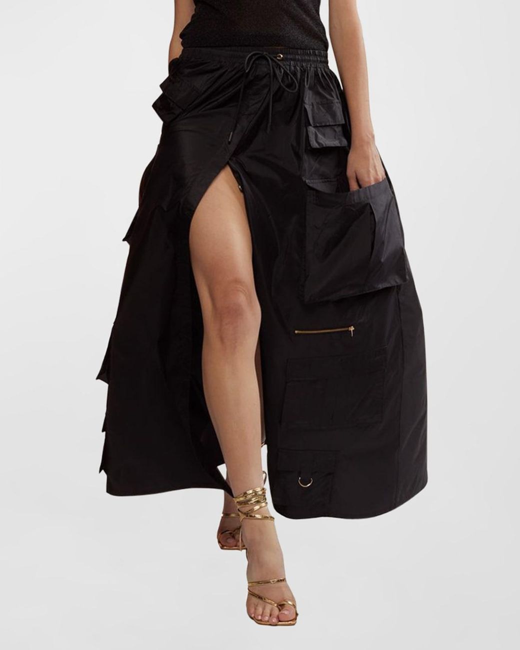 Cynthia Rowley A-line Taffeta Maxi Cargo Skirt in Black | Lyst