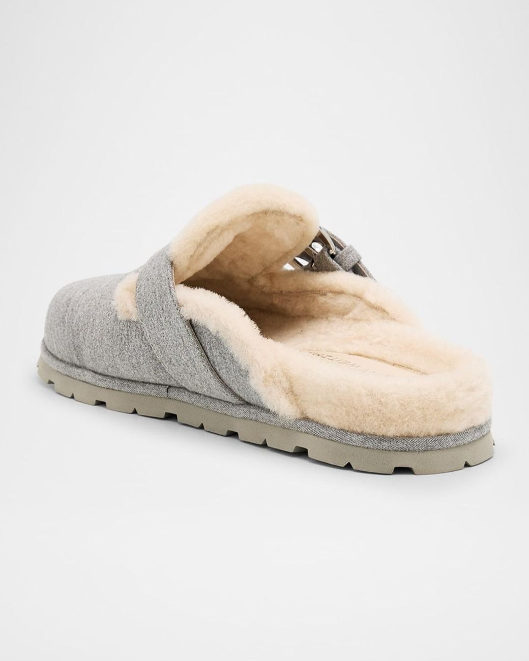 Stuart Weitzman Chrystie Shearling-Lined Flannel Mules in White | Lyst