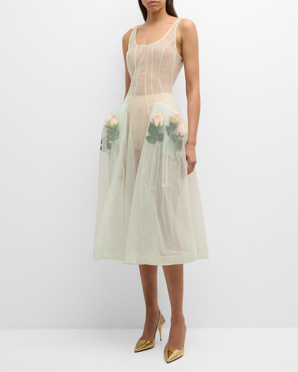 Simone Rocha Sheer Sculpted Dress With Rose Details in Natural | Lyst