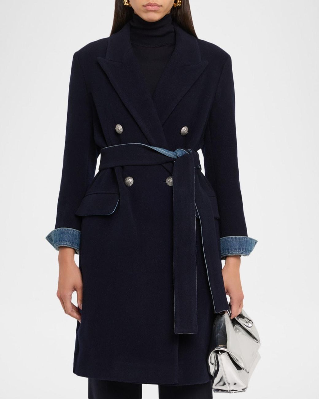 Kobi Halperin Otto Denim-Trim Wool Coat in Blue | Lyst