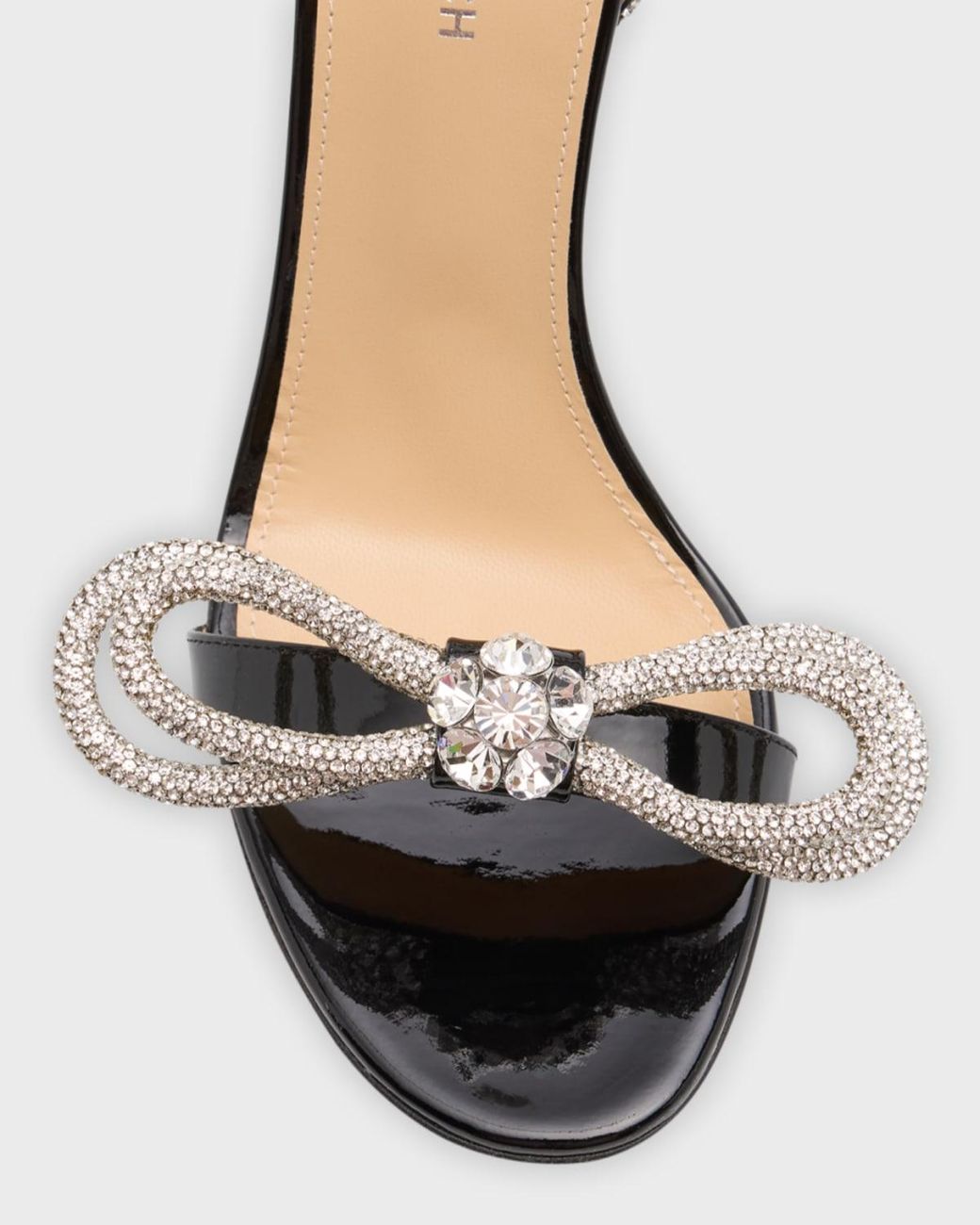 Mach & Mach Crystal Embellished Leather Double Bow Sandals in White | Lyst