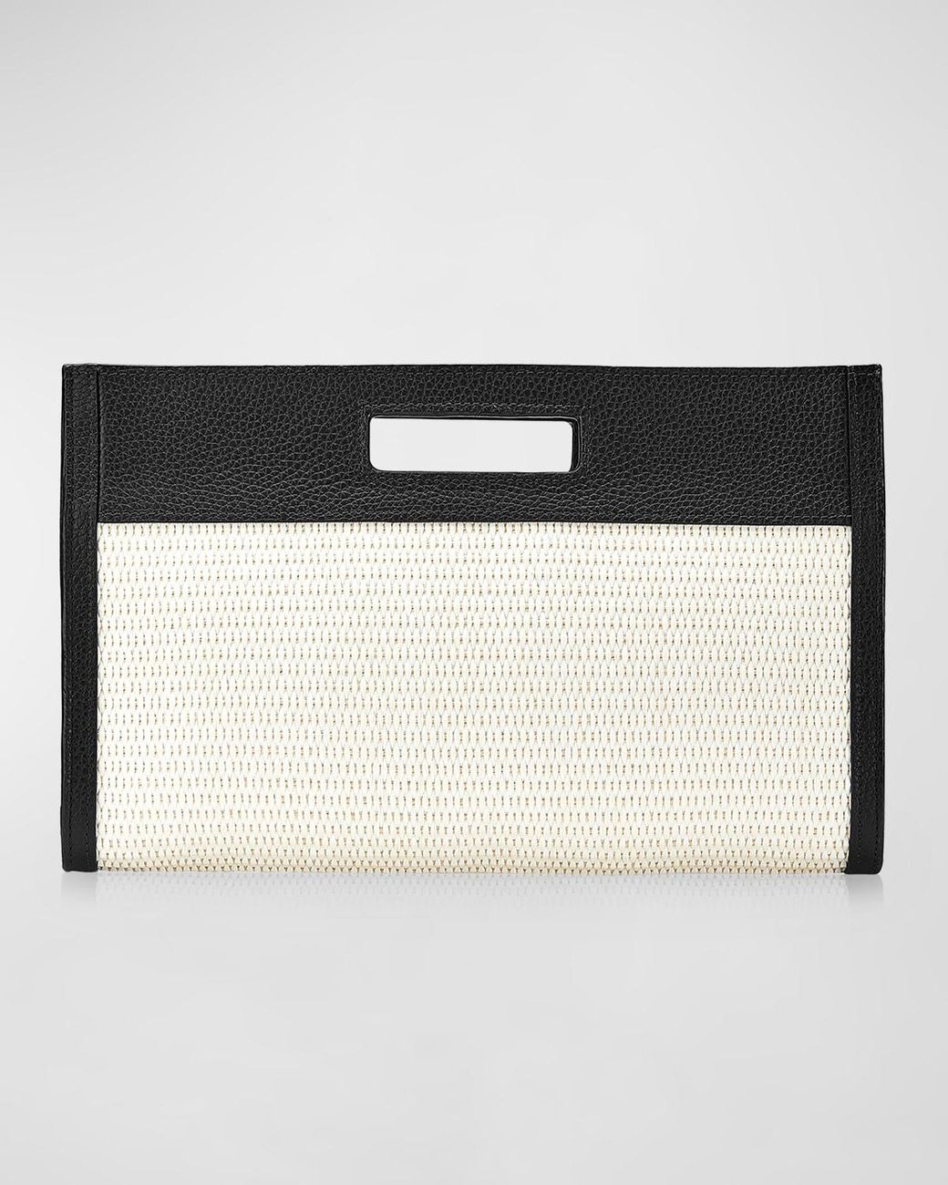Gigi New York Remy Raffia & Leather Clutch Bag in Black | Lyst