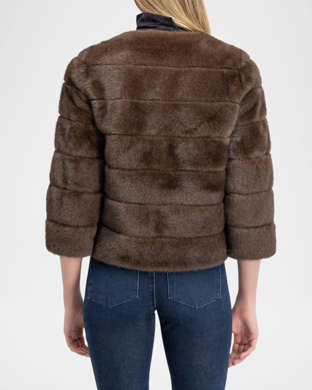 Lyla Grant Fur-Free Short Faux Mink Coat in Brown | Lyst
