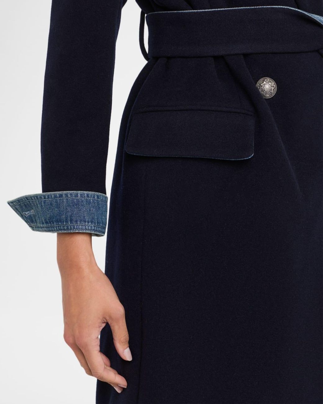 Kobi Halperin Otto Denim-Trim Wool Coat in Blue | Lyst