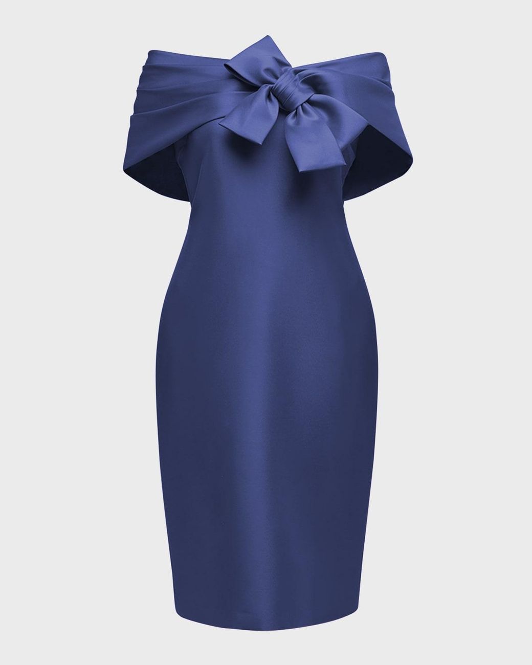 Badgley Mischka Off-Shoulder Bow-Front Bodycon Midi Dress in Blue | Lyst
