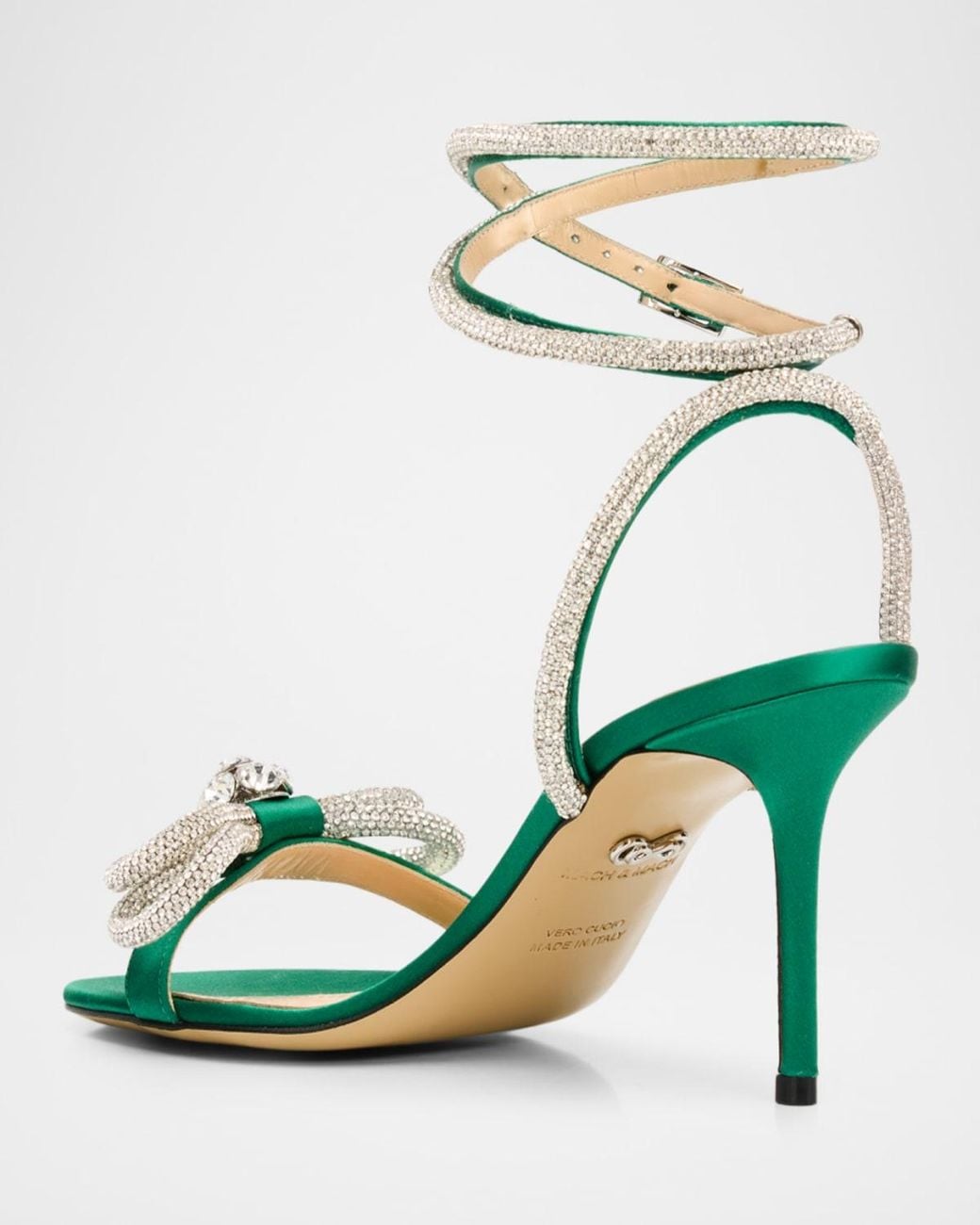 Mach & Mach 85Mm Strass Double Bow Satin Ankle-Strap Sandals in Green ...