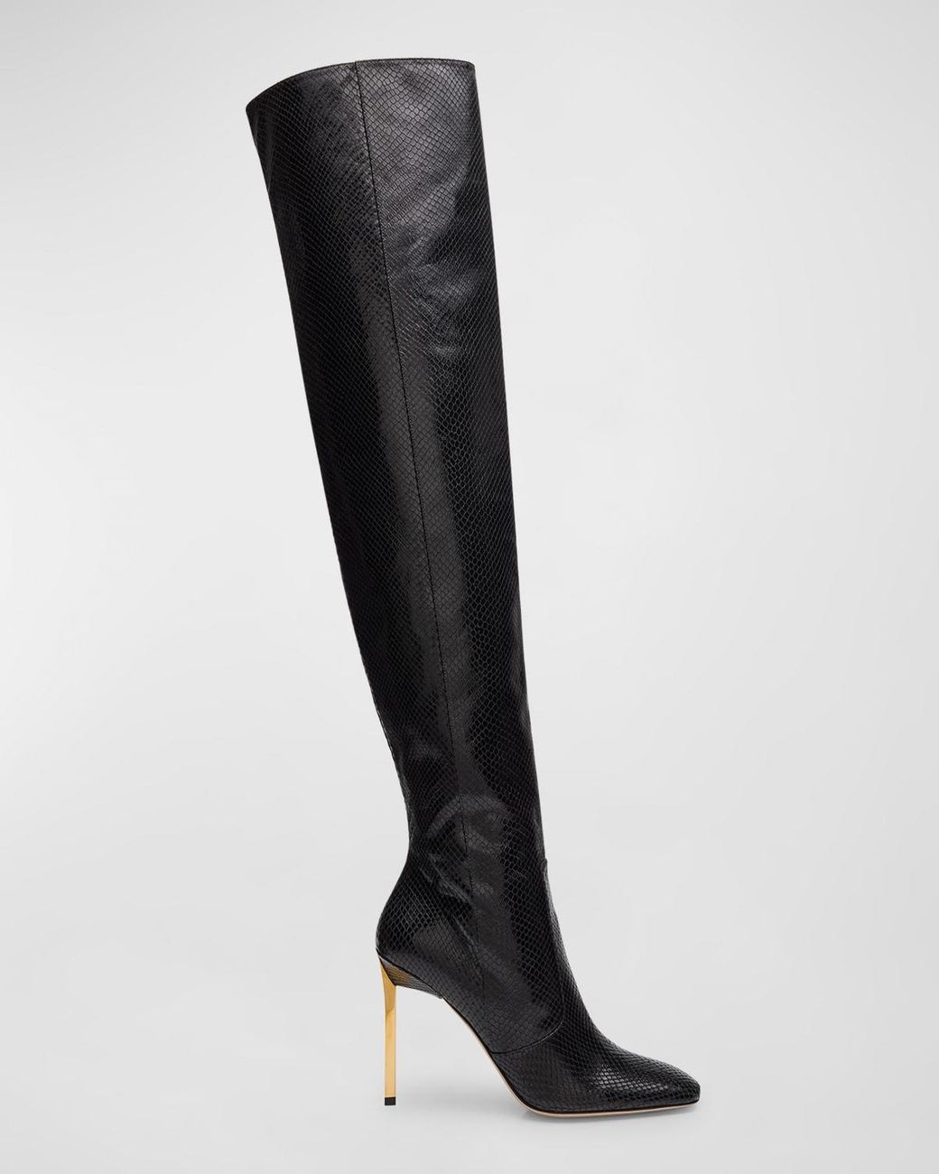 Tom Ford Python-Embossed Stiletto Over-The-Knee Boots in Brown | Lyst