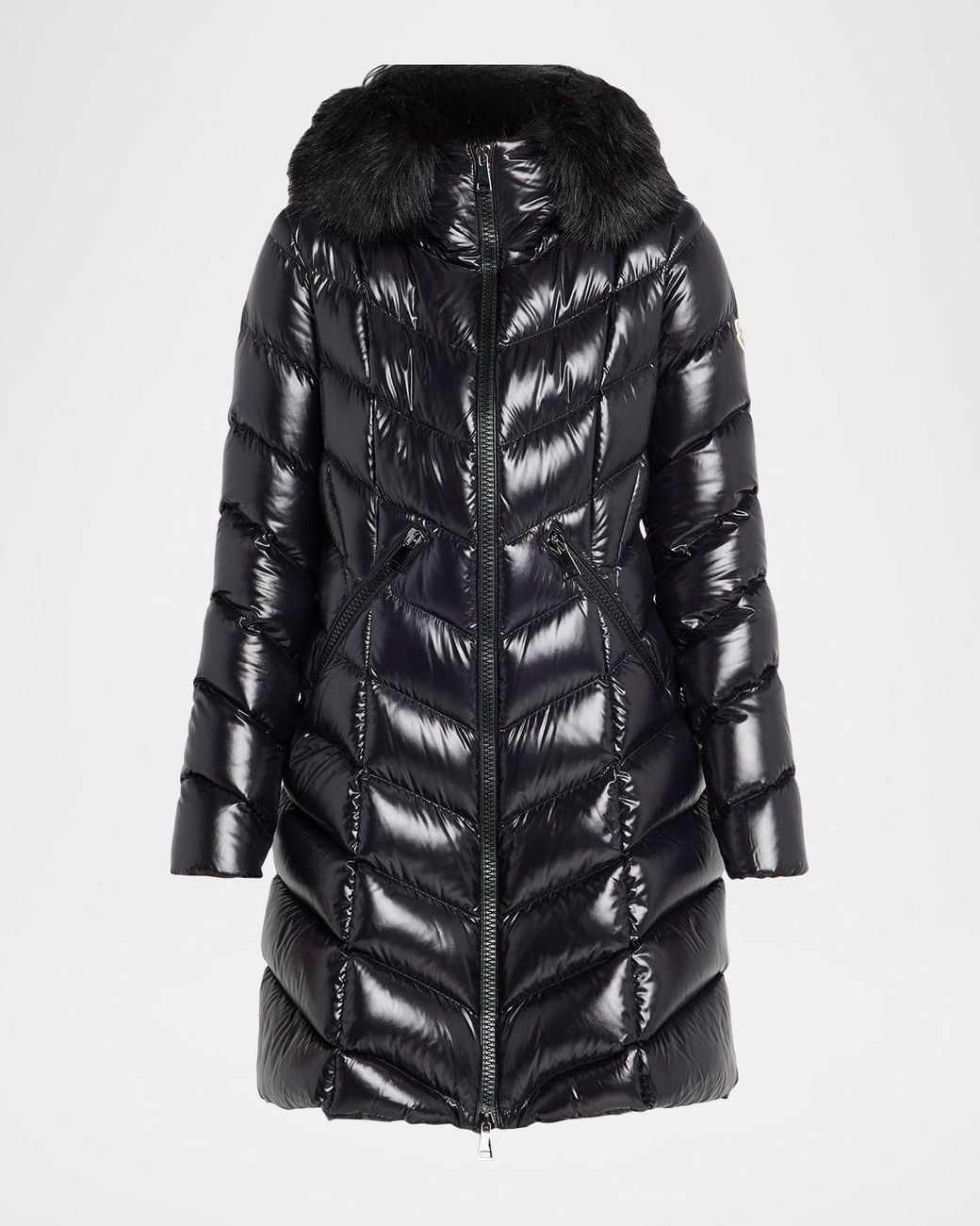 Moncler Fulmarus Faux Fur-Trimmed Hooded Long Down Jacket in Black | Lyst