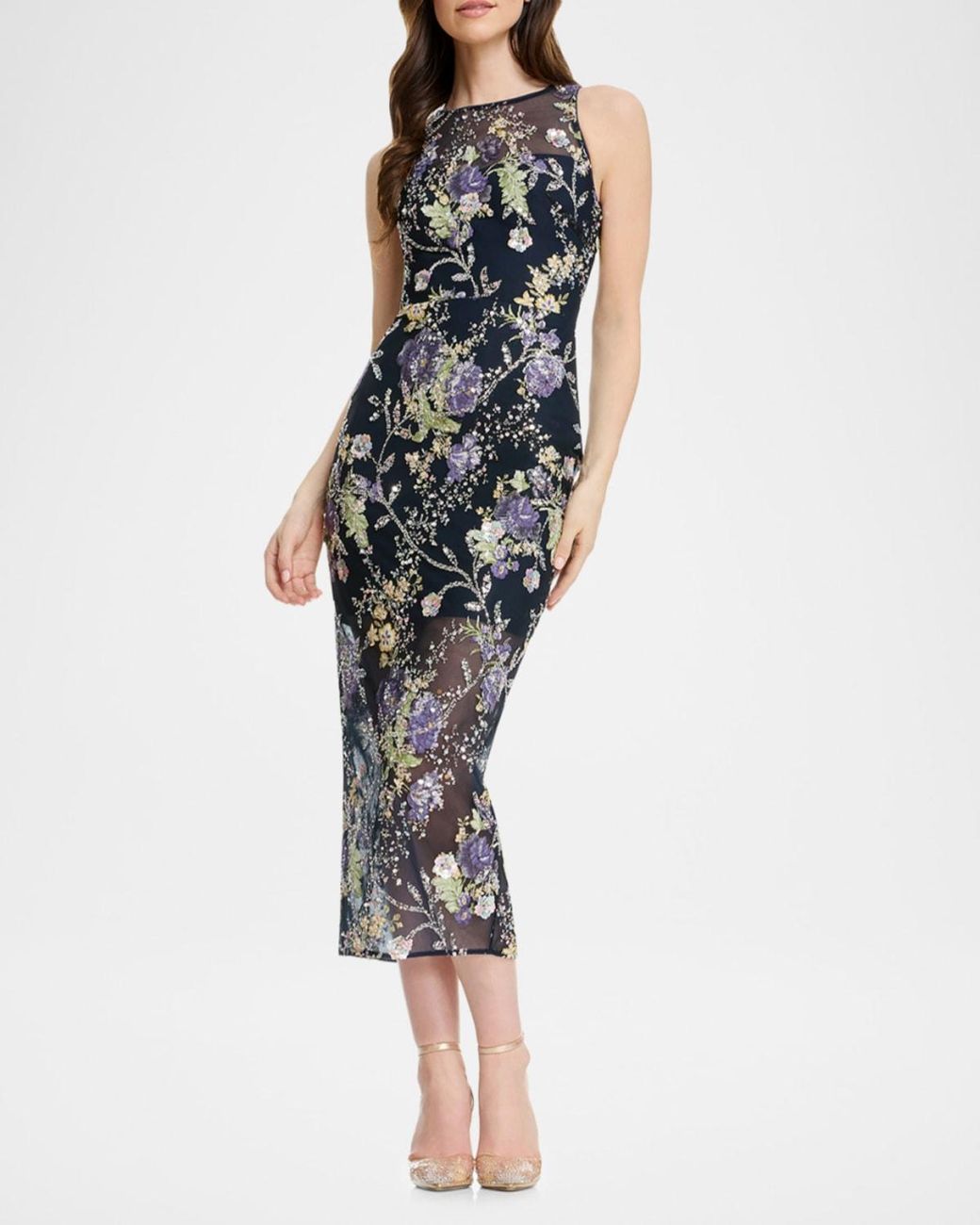 Dress the Population Black Label Helena Bodycon Sequin Floral Midi ...