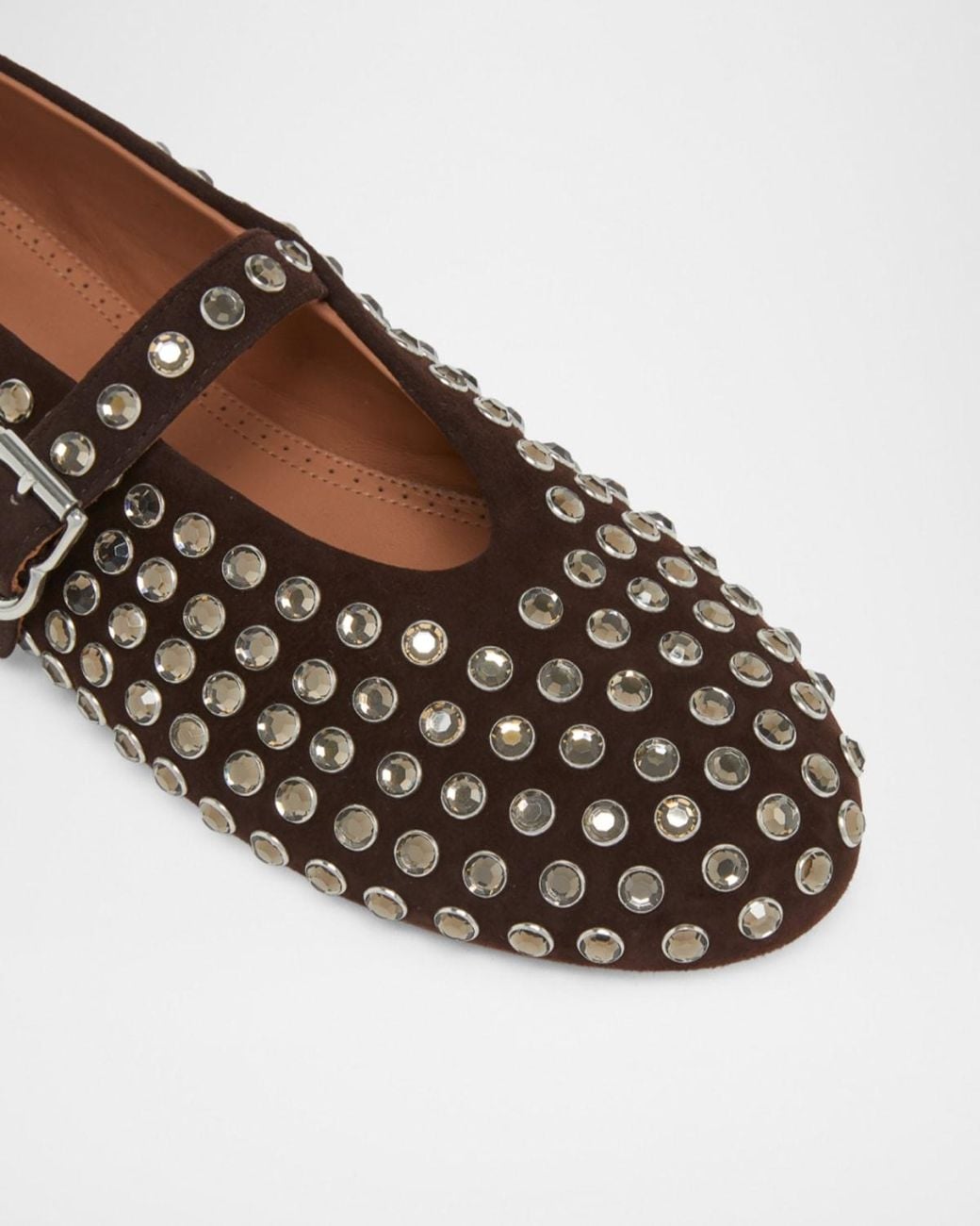 Alaïa Crystal Stud Mary Jane Ballerina Flats in Brown | Lyst