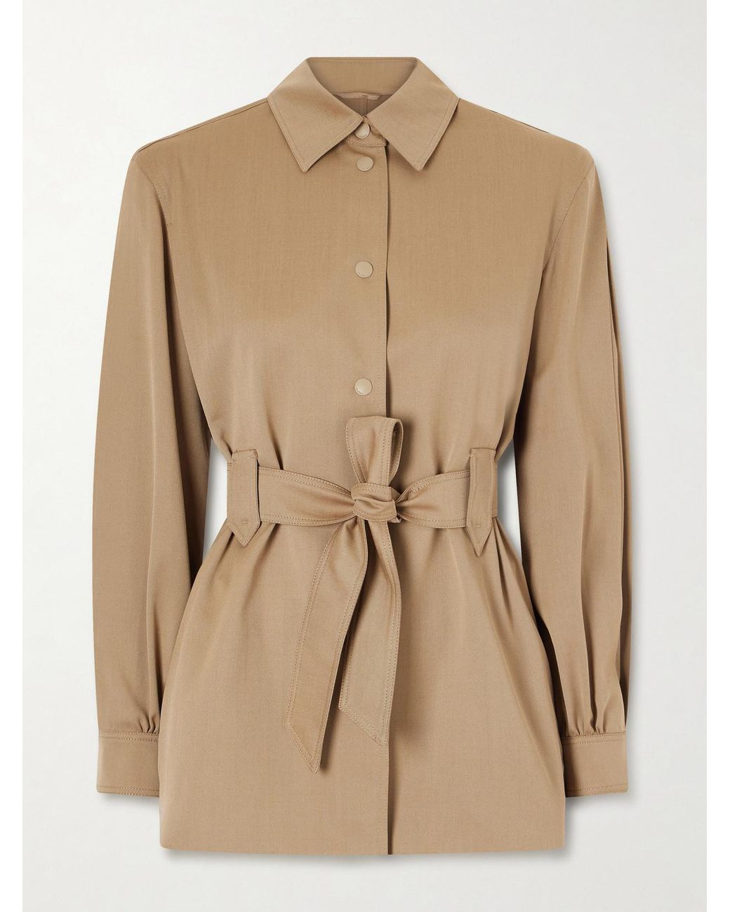 Max Mara Belted Wool-Twill Jacket in Natural | Lyst
