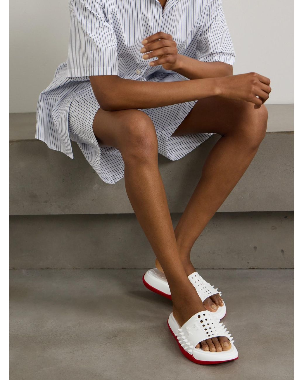 Christian Louboutin Take It Easy Donna Spiked Rubber Slides in White | Lyst