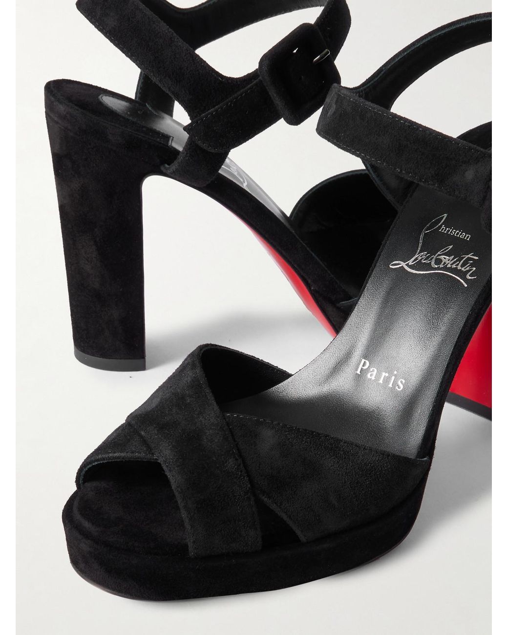 Christian Louboutin Cora 100 Suede Platform Sandals in Black | Lyst