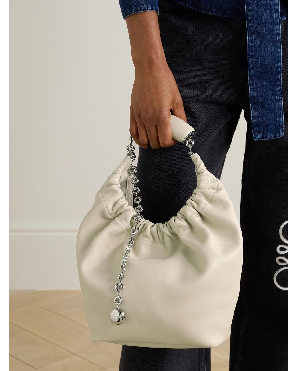 Loewe Squeeze Small Chain-Embellished Gathered Leather Shoulder Bag in ...