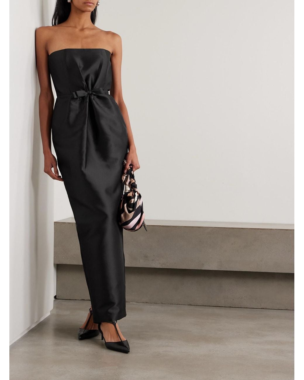 BERNADETTE Lenette Strapless Bow-Detailed Taffeta Gown in Black | Lyst