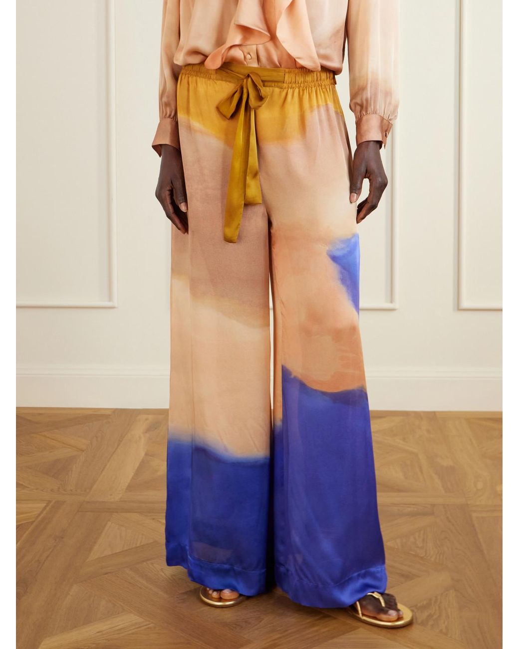 Ulla Johnson Julien Dégradé Silk-Satin Wide-Leg Pants in Blue | Lyst