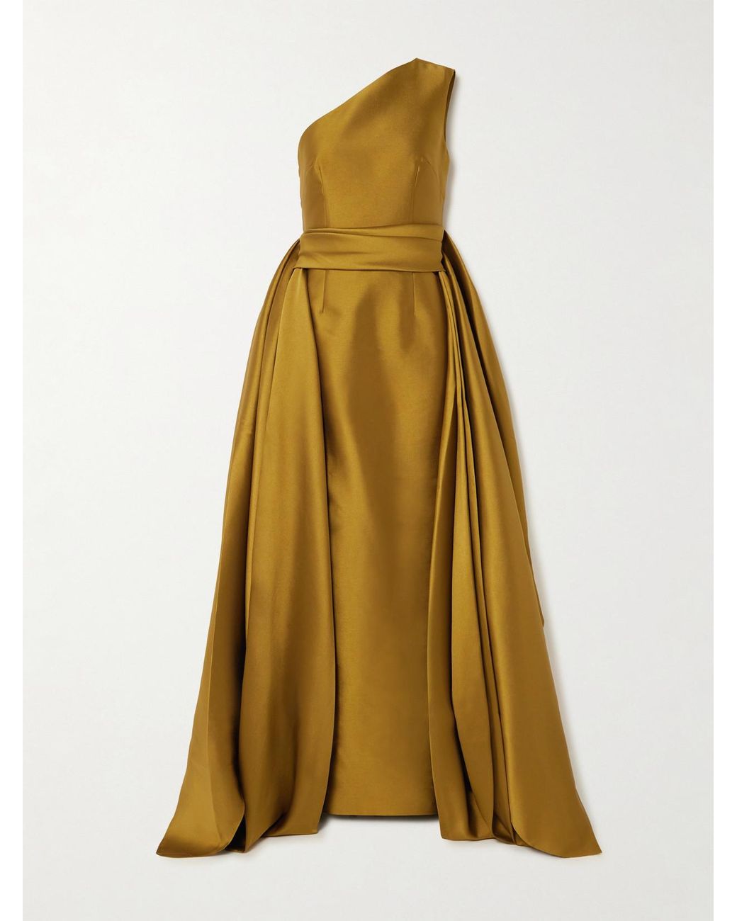Solace London Charo One-Shoulder Draped Satin-Twill Gown in Yellow | Lyst