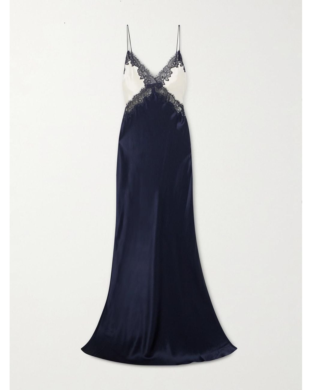 Rebecca Vallance Aumoe Lace-Trimmed Silk-Satin Gown in Blue | Lyst