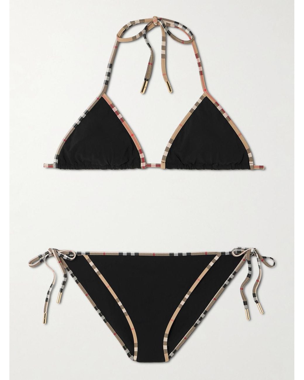 Burberry Checked-Piped Triangle Bikini in Black | Lyst