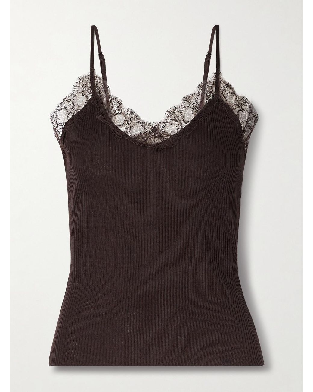 The Row Ikee Lace-Trimmed Ribbed Silk-Blend Tank in Black | Lyst