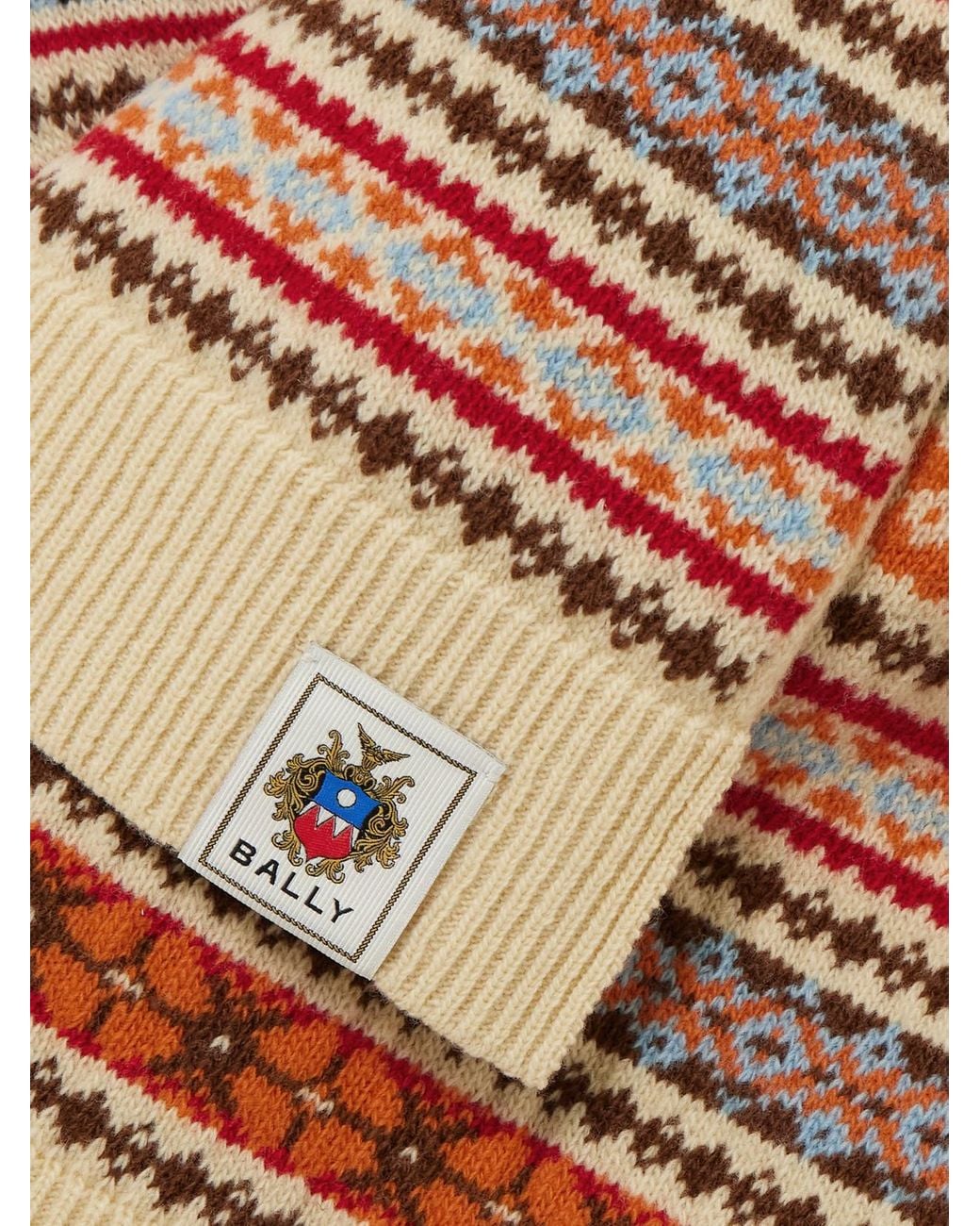 Bally Fair Isle Wool Scarf in Red | Lyst