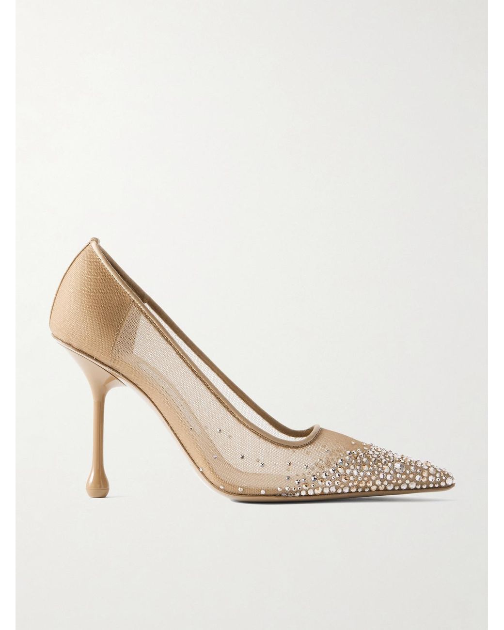 Jimmy Choo Ixia Satin-Trimmed Crystal-Embellished Mesh Pumps in Natural ...
