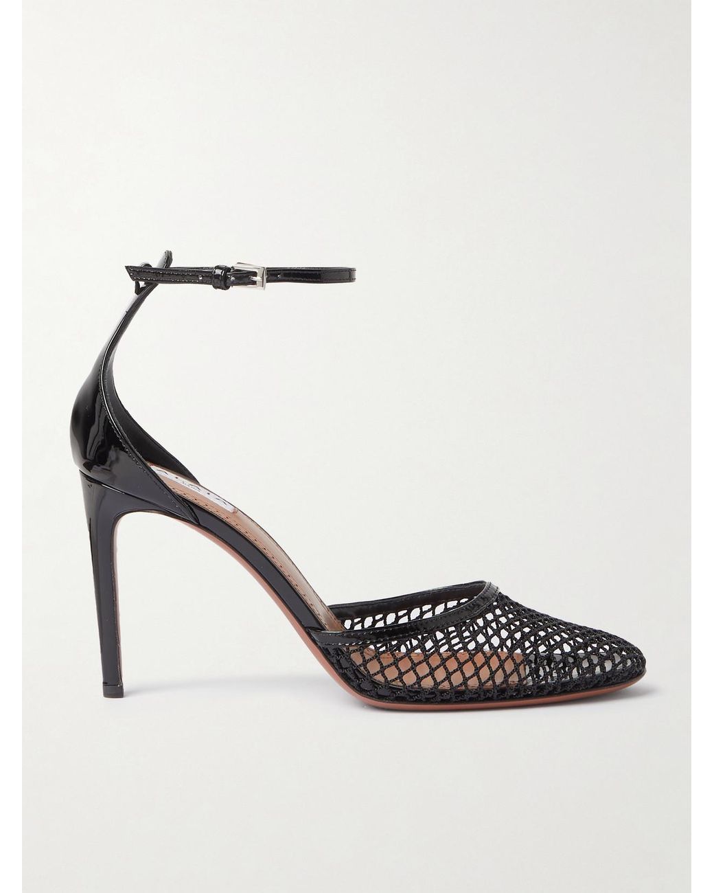 Alaïa 90 Fishnet And Patent-Leather Pumps in White | Lyst