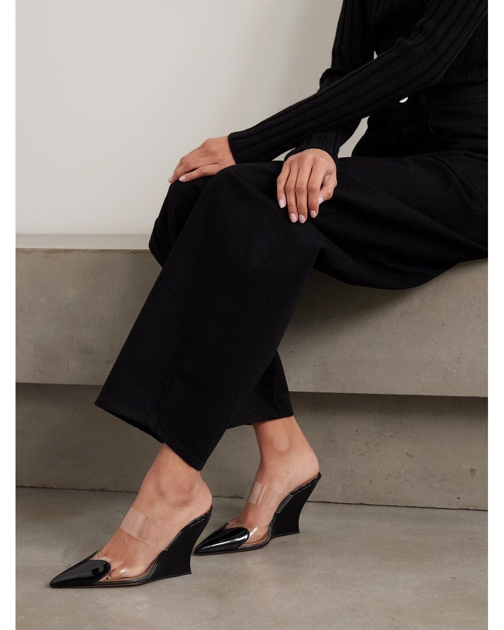 Alaïa Le Cœur Pvc; Leather Wedge Mules in Black | Lyst