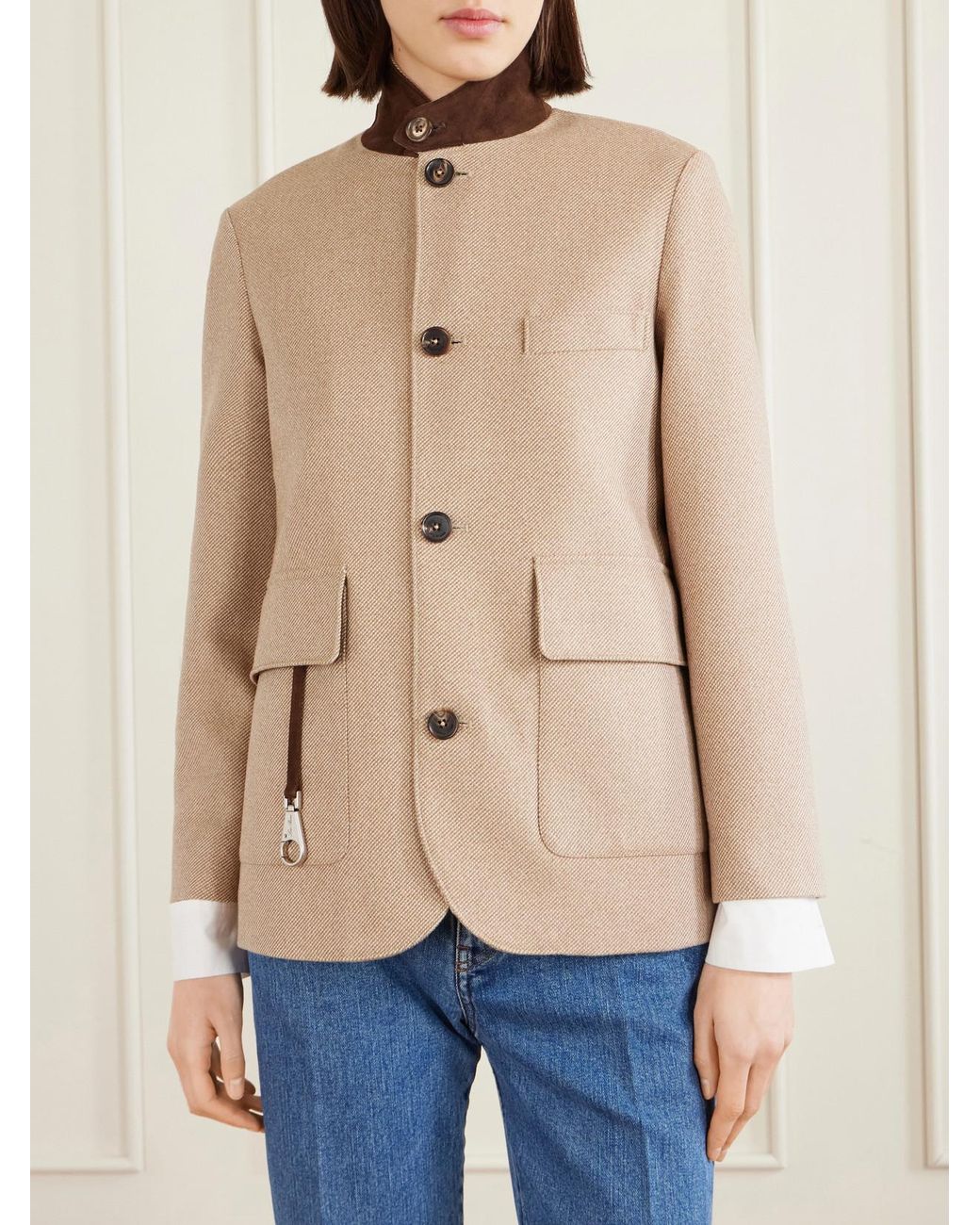 Loro Piana Suede-Trimmed Silk-Tweed Jacket in Natural | Lyst