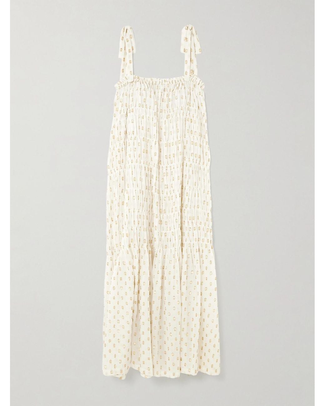Alix Of Bohemia Emrys Smocked Fil Coupé-Gauze Midi Dress in White | Lyst